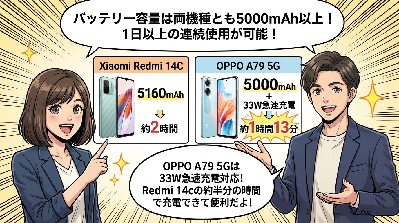 OPPO A79 5GとRedmi 14cを完全比較！どちらがおすすめ？ - スマホ比較スコアナビ